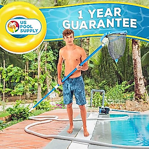 U.S. Pool Supply Professional Heavy Duty 18" Swimming Pool Leaf Skimmer Rake with Deep Double-Stitched Net Bag - Strong Aluminum Frame for Faster Cleaning & Easier Debris Pickup and Removal