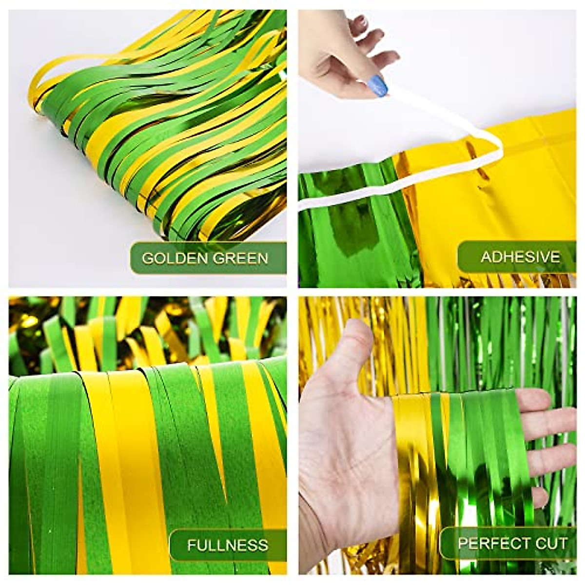 LOLStar 2 Pack Green and Gold Graduation Party Decoration 2023, 3.2x6.6 ft Foil Fringe Curtains, Tinsel Backdrop, Graduation Photo Booth Prop Streamer Backdrop for High School College University Party
