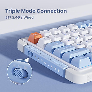 ROYALAXE L98 Wireless Mechanical Keyboard with 1.14” TFT LCD, Hot-swappable RGB Keyboard with Gateron G Yellow Pro Switches, Bluetooth/2.4G/Wired, Gasket Mount, PBT Keycaps, Navy White