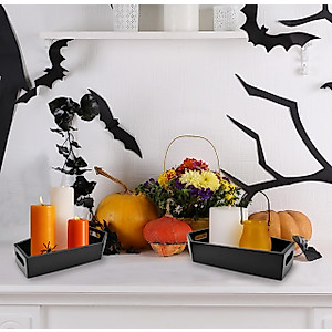 Wood Coffin Tray Halloween Black Serving Trays Set of 2 Sizes Wooden Coffins Shape Dessert Platter Spooky Gothic Home Table Decor Box Organizer Holder