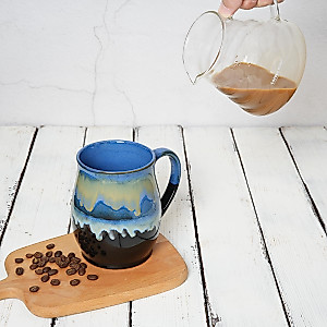Bosmarlin Extra Large Ceramic Coffee Mug, 25 Oz, Dishwasher and Microwave Safe, Big Oversized Tea Cup, Reactive Glaze (Blue)