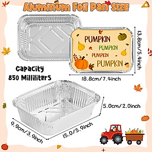 MALLMALL6 40Pcs Thanksgiving Tin Foil Containers with Lids for Goody Party Leftovers & Treat Exchange, Pumpkin Turkey Patterns Cardboard Covers Aluminum Disposable Food Storage Pan 7.4" X 5.4" X 2"