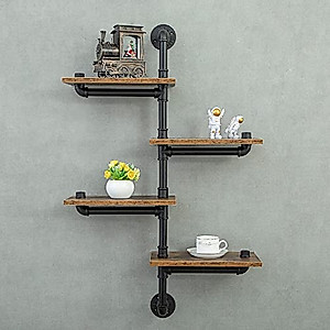 HEONITURE Industrial Pipe Shelving, Pipe Shelves with Wood Planks, Corner Floating Shelves Wall Mounted, Retro Rustic Industrial Shelf for Bar Kitchen Living Room
