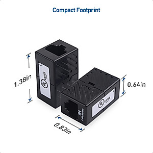 Cable Matters [UL Listed] 5-Pack 10Gbps Cat 6 Ethernet Coupler (RJ45 Coupler, Cat6 Coupler, Ethernet Extender Adapter) in Black, Compatible with Cat6A, Cat5e