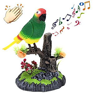 Voice-Activated Induction Birds Toy, Chirping Fluttering Simulation Parrot Birds Toys Office Desktop Home Decor Ornament Gifts for Kids Children (Green)