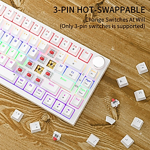 Newmen GM326 75% Percent Mechanical Keyboard,Wired Mini Backlit Hot Swappable Gaming Mechanical Keyboard with Knob,82 Keys Anti-Ghosting Compact White Gaming Keyboard for PC Win Mac,Red Switch