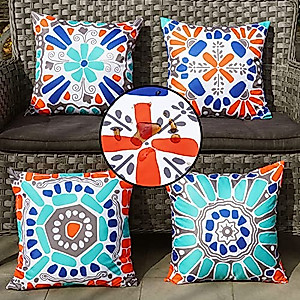 ONWAY Outdoor Waterproof Pillow Covers 18x18 Set of 4 Floral Boho Decorative Throw Cushion Cover Farmhouse Pillows for Bench Couch Patio Furniture