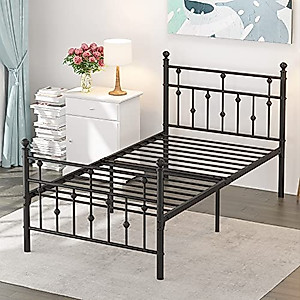 Weehom Metal Twin Bed Frame with Headboard and Footboard Mattress Foundation Heavy Duty Bed Frame Under Bed Storage No Box Spring Needed, Black