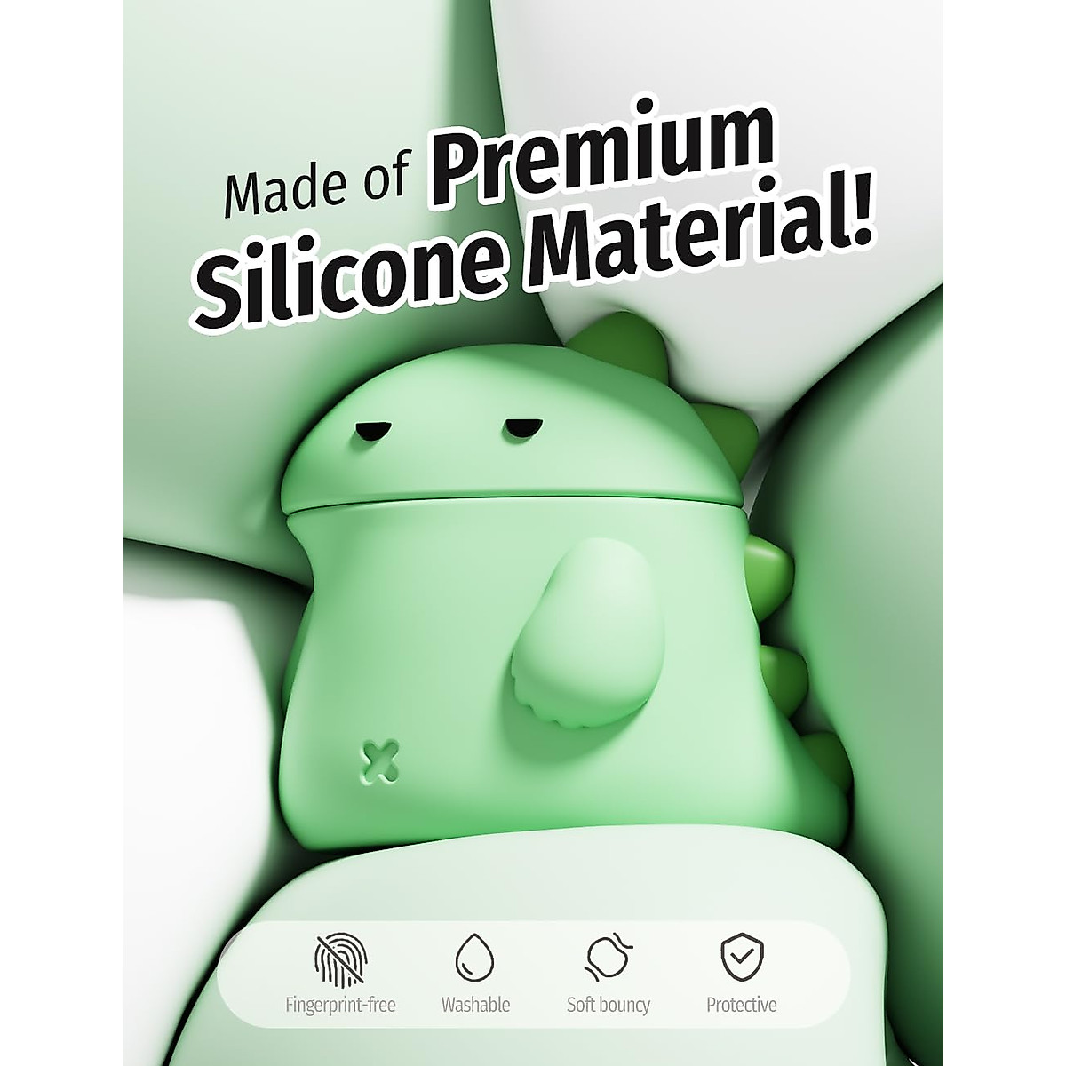 ELETIUO Case Compatible with Apple Airpods 1st&2nd Generation, Unique Soft Silicone Skin Charging Case Cartoon Cute Dinosaur Design Protective Cover for Girls Kids and Women Men,Green