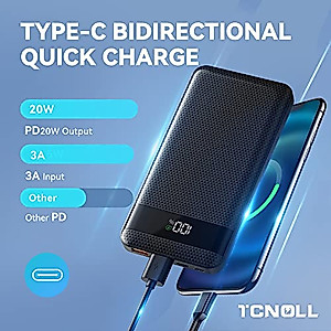 TCNOLL Portable Charger Power Bank 10000mAh Fast Charging PD 20W USB C Dual QC4.0 Ports 5V 3A External Battery Pack Compatible with iPhone 13 14 Pro Max Samsung Galaxy s23 s22+ Google iPad [2023 New]