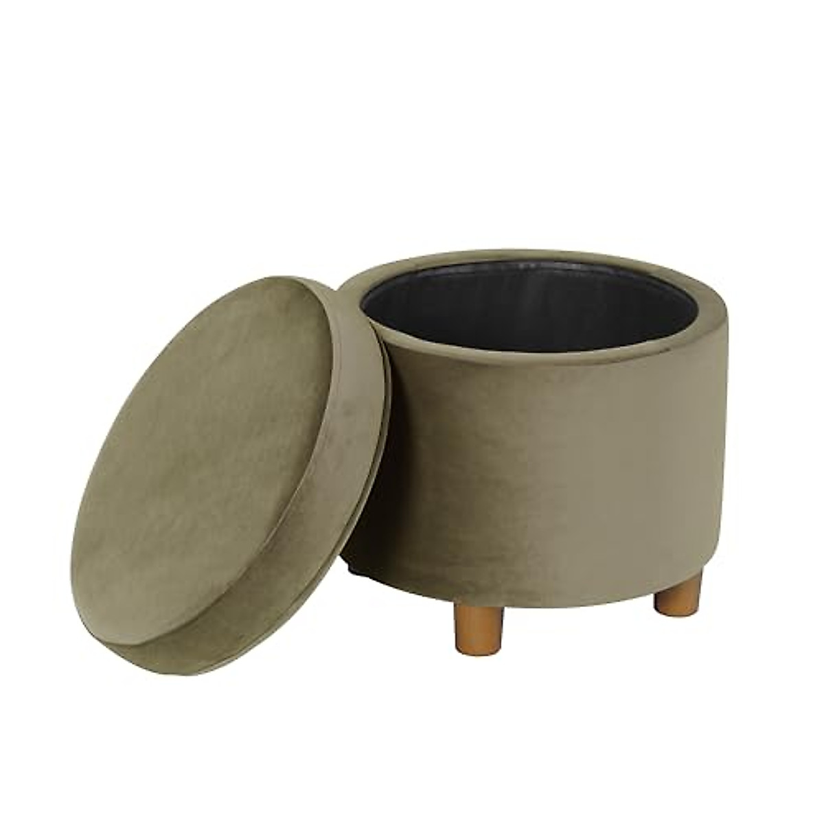 HomePop Home Decor | Upholstered Round Storage Ottoman | Ottoman with Storage for Living Room & Bedroom, Light Sage Green Velvet Large