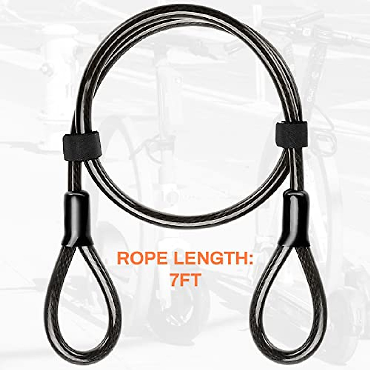 Bike Lock Cable 7 feet 1/2" Thick Heavy Duty Vinyl Coated Flexible Security Steel Cable with Sealed Loop Anti-Theft Safety Cables for U-Lock, Padlock, Disc Lock