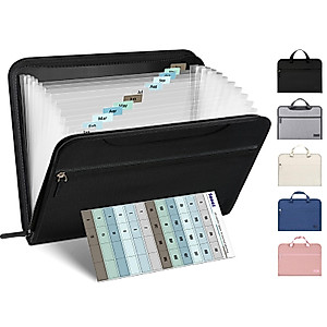 Sooez Heavy Duty Accordian File Organizer with Hidden Handle, 13 Pocket Expanding File Folder with Zipper & Labels, Portable Cloth Document Organizer Accordion File Keeper for Letter Size / A4 Paper