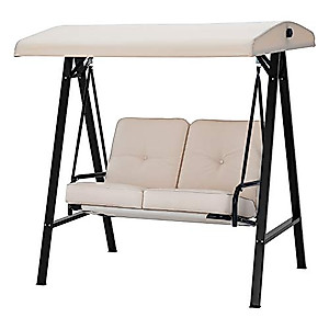 U-MAX 2-Seat Outdoor Patio Swing Chair, Swing Glider with Canopy Porch Swing, Weather Resistant Steel Frame & Cushions, Adjustable Tilt Canopy, Beige