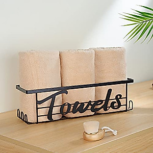 KEGII Towel Rack/Holder Wall Mounted with 5 Towel Hooks, Rolled Bath Hand Towel Storage - Bathroom Organizer for Towels Black Stainless Steel