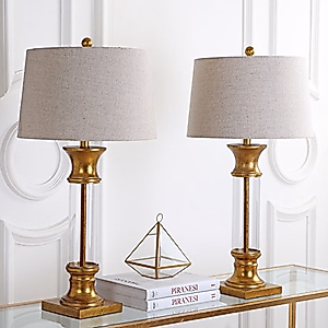 JONATHAN Y JYL4000B-SET2 Set of 2 Table Lamps Hunter 32" Metal/Glass LED Table Lamp Cottage Rustic Bedside Desk Nightstand Lamp for Bedroom Living Room Office College Bookcase, Gold/Clear