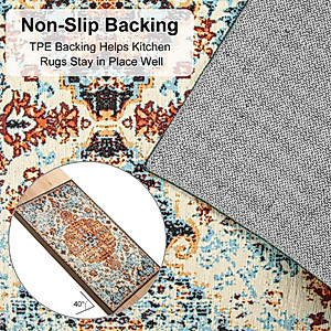 Lahome Bohemian Thin Kitchen Rug Set of 2, Stain Resistant Kitchen Rug and Mat Non Skid Washable Standing Mat Waterproof Floral Sink Rug for Kitchen Floor, 20X30+20X47