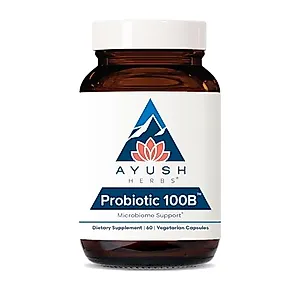 Ayush Herbs Probiotic 100B, Shelf-Stable Daily Probiotic Supplement, 7 Probiotic Strains, 60 Vegetarian Capsules