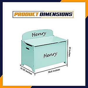 Personalized Wooden Toy Box for Boys and Girls - Sturdy Wood Toy Chest with Slow Closing Lid - Large Kids Toy Storage Box - Mint Wooden Toy Trunk for Kids Playroom and Bedroom