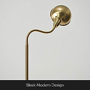 Brightech Regent LED Floor Lamp, Free Standing Corner Pole Light with Adjustable Gooseneck, Tall Bright Skinny Lamp for Office Desk, Living Room Sofa or Chair - Brass / Gold