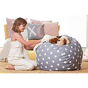 Aubliss Stuffed Animal Bean Bag Storage Chair, Beanbag Covers Only for Organizing Plush Toys, Turns into Bean Bag Seat for Kids When Filled, Large 38"-Canvas Stars Grey