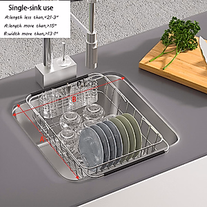 ESBOLM Dish Drainers for Inside Sink - Adjustable Over Sink Stainless Steel Dish Rack,Expandable 15.1" to 21.28" Dish Drying Rack,with Utensil Holder-X-Large(for 3-6 People)