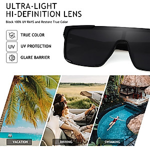 2020 VentiVenti One Piece Sunglasses For Women Men Rimless Oversized TR Frame Polarized Lens For Vacation Shining Black/Smoke