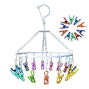 AIKAILI-US Clothes Drying Rack for Socks, Underwear,Bras,Lingerie Baby Clothes etc. Laundry Drying Rack with Windproof Hook Clip and 360 ° Rotation Design (16 Clips+10 DIY Clips,Rainbow Colors)