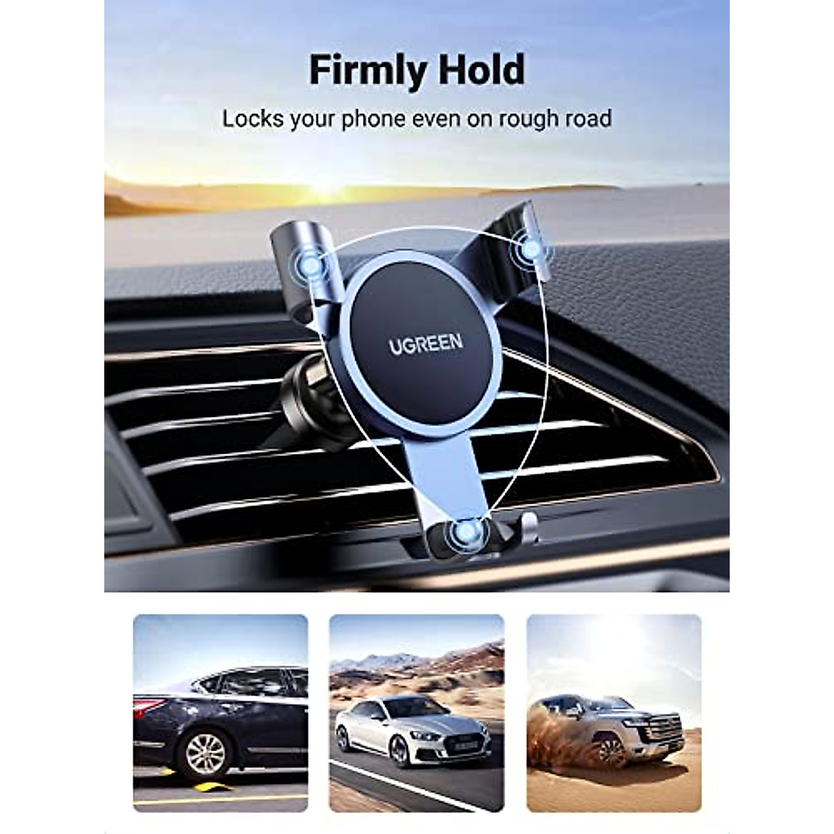 UGREEN Car Vent Phone Mount Gravity Phone Holder Car Air Vent Clip Mount Auto Lock Compatible with iPhone 14 Pro Max 14 Plus, iPhone 13 12 11 Pro Max XR XS 8 7 Plus SE, Samsung Galaxy S22 Smartphone