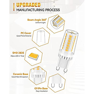 Cnkeeo G9 LED Bulb Warm White 3000K, 4W G9 LED Light Bulbs 40W Halogen Equivalent, 450 Lumen, 360° Beam Angle, Non-Dimmable, No Flicker, 6 Pack Bi-pin G9 Base Bulbs for Chandeliers Home Lighting