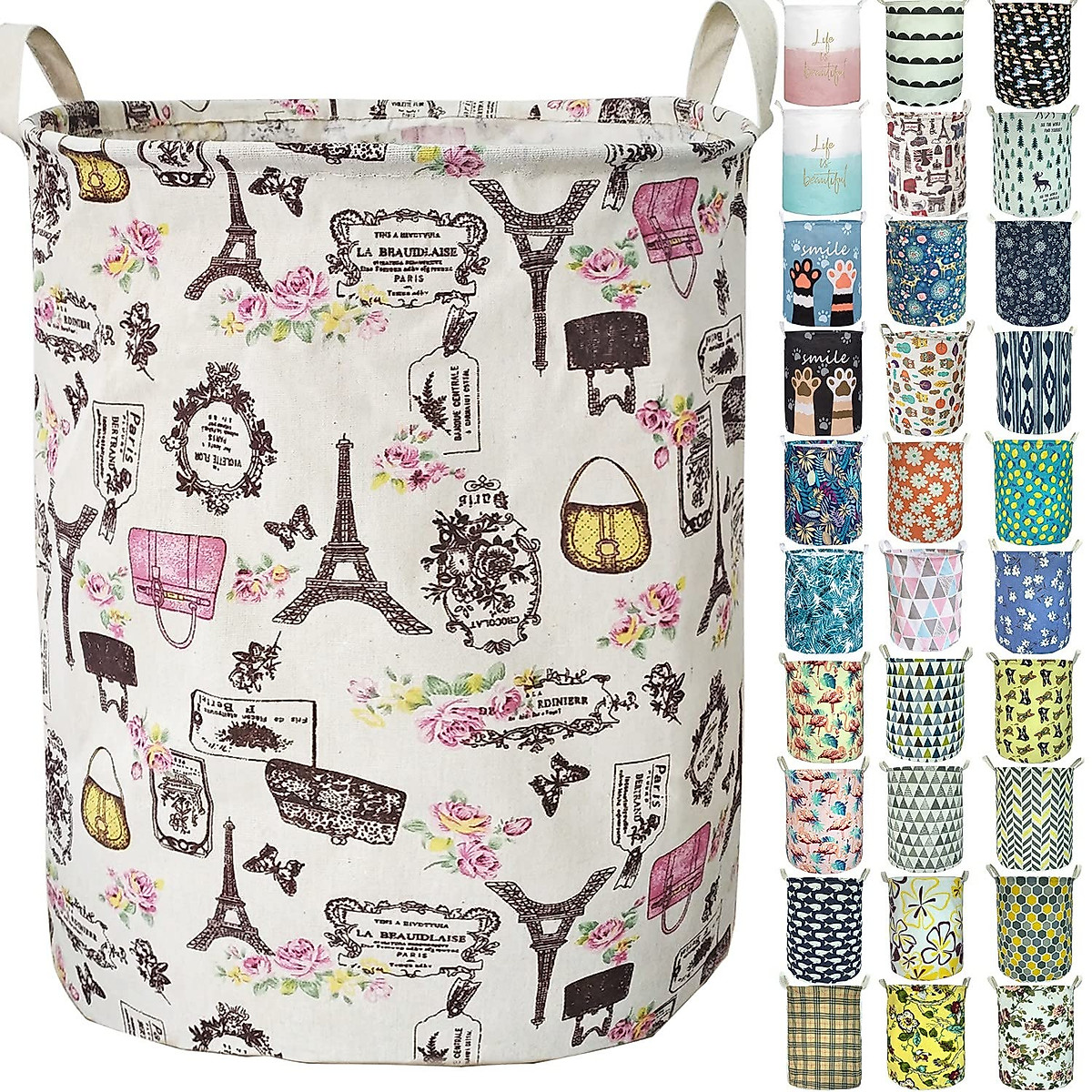 Aouker Merdes 19.7’’ Waterproof Foldable Laundry Hamper, Dirty Clothes Laundry Basket, Linen Bin Storage Organizer for Toy Collection(Paris)