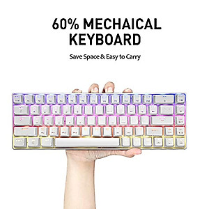 LexonElec Mechanical Gaming Keyboard 18 Chroma RGB Backlit 60% Percent Keyboard with Type C Red Switches 68 Keys Anti-ghosting Wired Gaming Keyboard for PC/Mac Gamer,Typist,Tactile-White
