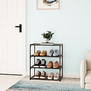 TAUEHR 4-Tier Small Shoe Rack,Stackable Kids Shoe Organizer Storage,Narrow Shoe Shelf for Closet,Entryway and Hallway -17.4" W x 11.4" D x 22.5" H (Black)