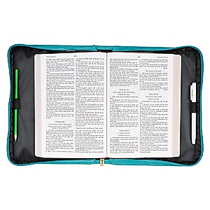 Christian Art Gifts Women's Fashion Bible Cover Strength and Dignity Proverbs 31:25, Teal Faux Leather, XL