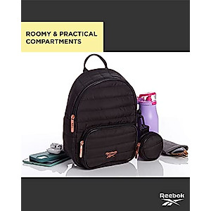 Reebok Women's Backpack - Artemis Quilted Shoulder Purse - Travel Gym Bag for Kids, Teens, and Adults, Size One Size, Black