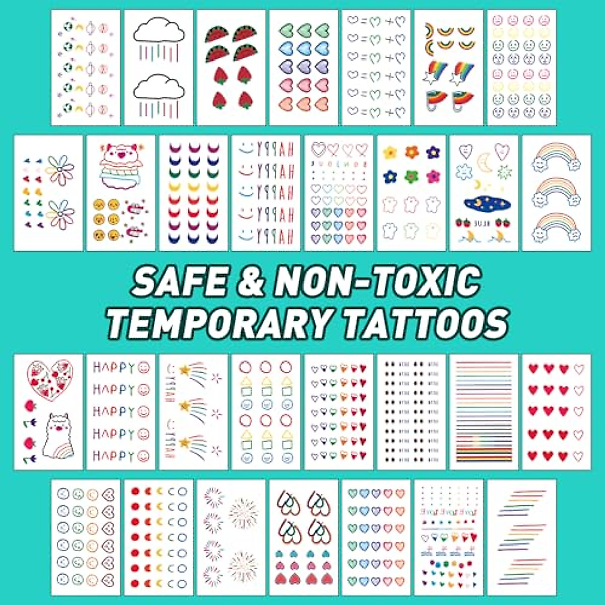 Metker Tattoos for Kids - 150 Sheets(1700 Mixed Styles Patterns) | Temporary Tattoos Stickers for Girls and Boys | Goody Bag Favor for Parties | Non-toxic、Skin-Safe*、Cosmetic-Grade