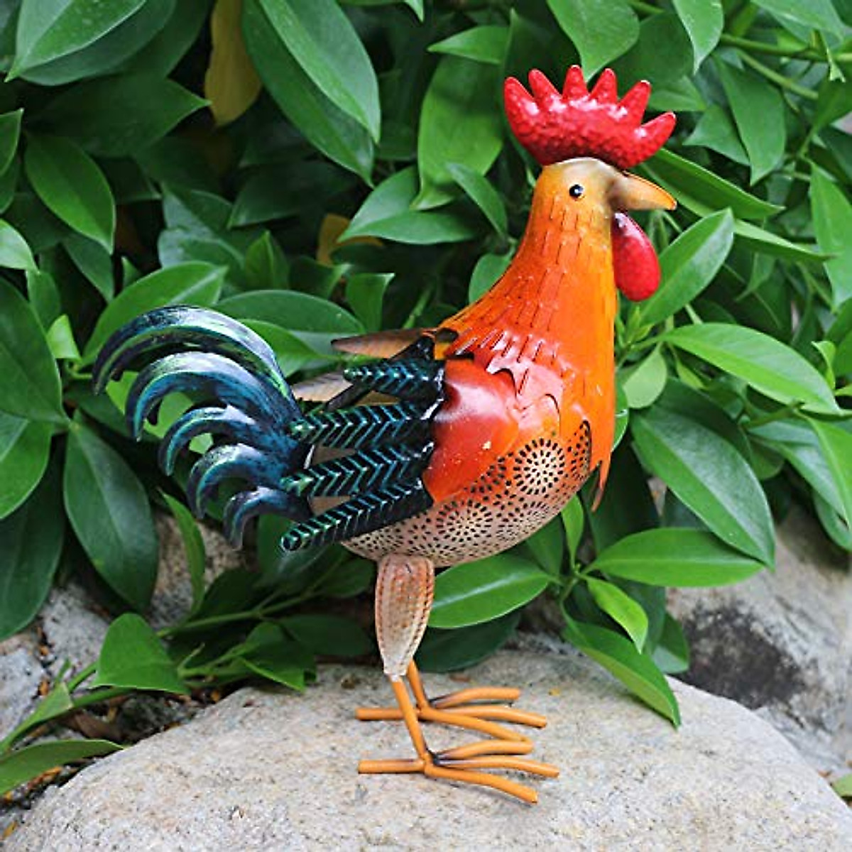 Solar Animal Garden Decor,Rooster Outdoor Statue Metal Yard Art for Lawn Ornaments Backyard Flowerbed Pathway Decoration