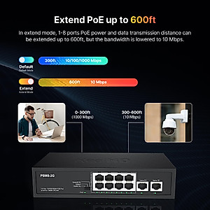 8 Port Full Gigabit PoE+ Switch with Rack Mount Ears, with 2 Gigabit Uplink Ports Up to 30W Per PoE Port, Total Budget 120W, 48 Volt 803.af/at Compliant, Compatible with PoE IP Cameras VOIP Phones
