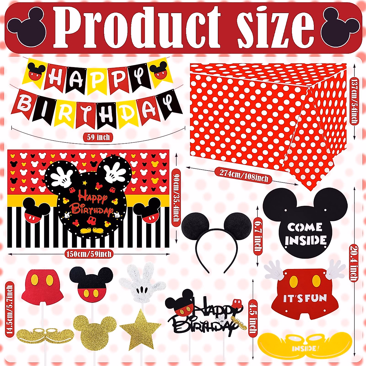 Mouse Birthday Party Supplies for Boys 1st 2nd 3rd Year Birthday Baby Shower Decoration Pack (117 Pcs including Backdrop, Tablecloth, Banner, Cupcake Toppers, Headband, Balloons, etc.)