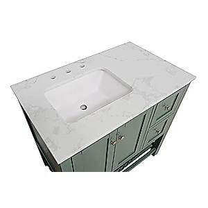 Kitchen Bath Collection 36-inch Bathroom Vanity: Engineered Carrara/Sage Green (Fully Assembled, Includes Sink, Furniture-Grade Construction, Soft-Close Hinges)