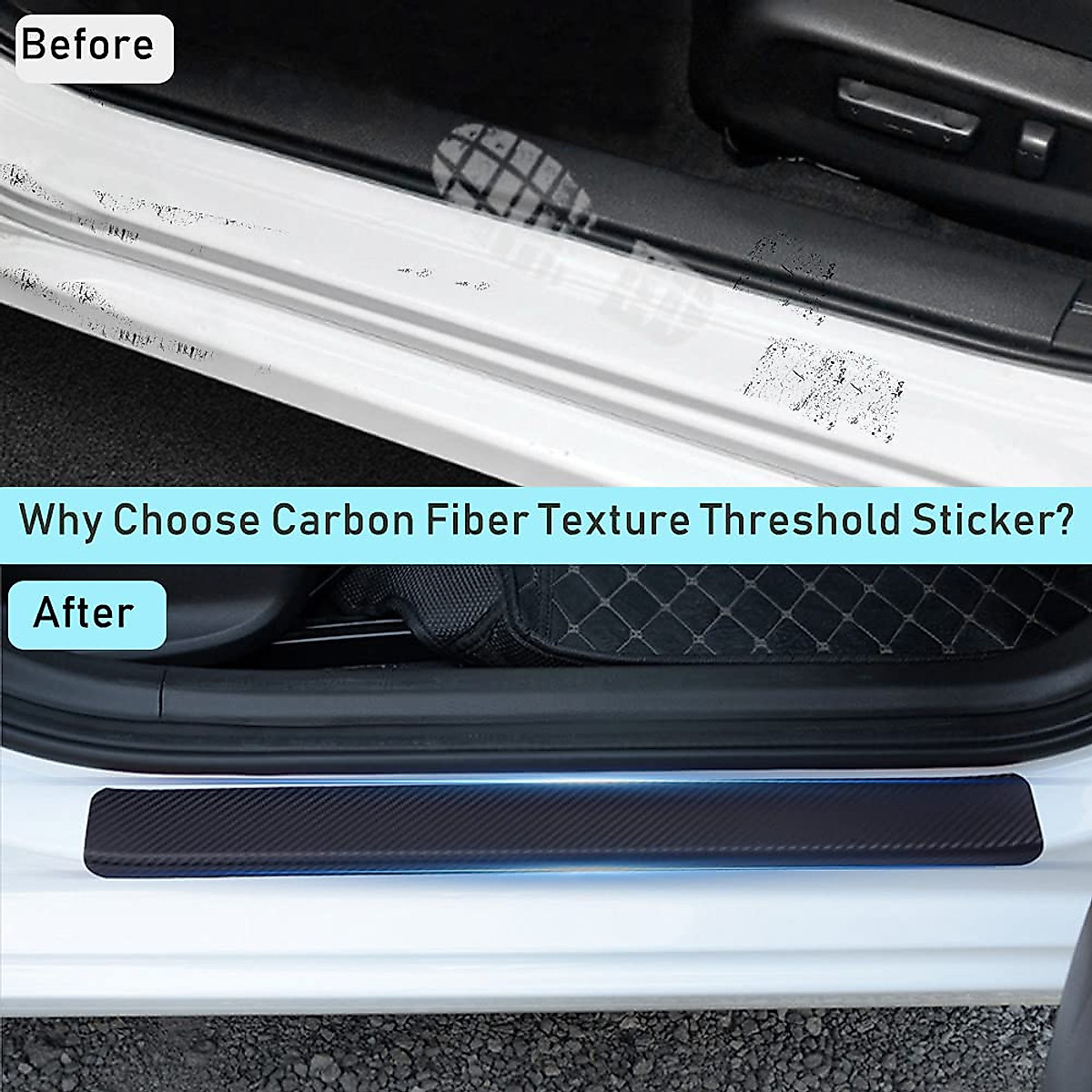 WoshocK 5PCS for Volvo Car Door Sill Plate Protectors, Self-Adhesive Carbon Fiber Vinyl Reflective FrontRear Door Sill Scuff Plate Guard Welcome Door Step Protector for Volvo