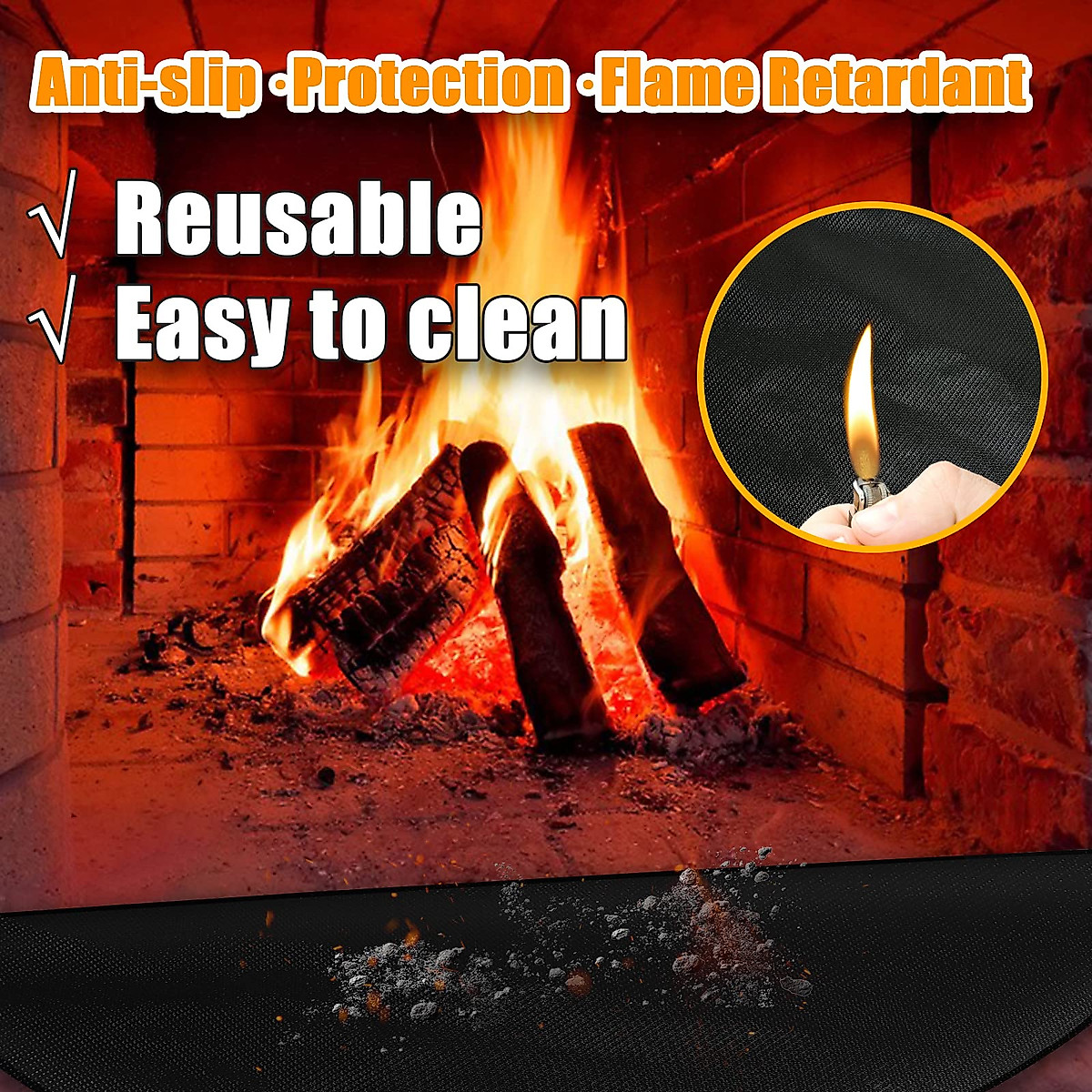 HOMSHIAM Fireplace Mat, Fireplace Floor Mat, Fireplace Mats Fireproof 28×49 Inch Half Round Hearth Mat Protects Floors from Sparks Embers