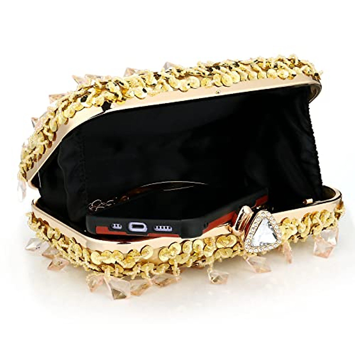 Buric Clutch Purses for Women Elegant Evening Bag Small Crossbody Bag Sequins Binding with Detachable Chain for Prom/Wedding (Gold)