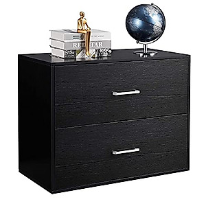 GEDELITE Wooden Lateral File Cabinet with 2 Drawer, Sliver Handle Office Storage Filing Cabinet for Legal/Letter/A4 File,16.54" D x 30.31" W x 24" H,Black