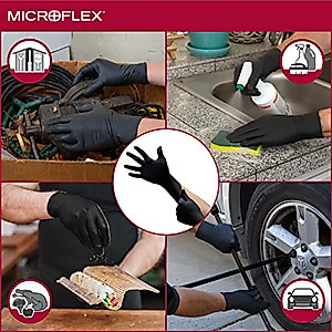 Microflex Onyx N64 Disposable Nitrile Exam Gloves for Automotive, Metal Fabrication w/Textured Fingertips - Medium, Black (Box of 100)