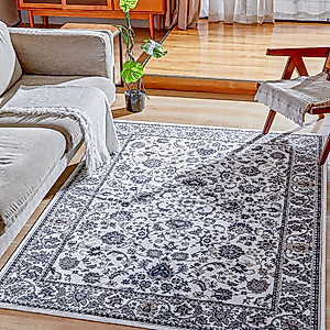 Boho Vintage Area Rug - 5x7 Large Persian Washable Living Room Rug Ultra-Thin Non-Slip Non-Shedding Print Floor Carpet for Bedroom Home