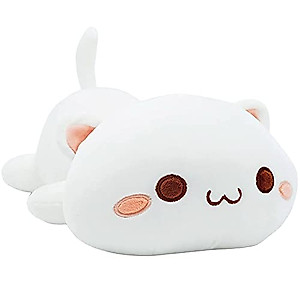 Onsoyours Cute Kitten Plush Toy Stuffed Animal Pet Kitty Soft Anime Cat Plush Pillow for Kids (White A, 12")