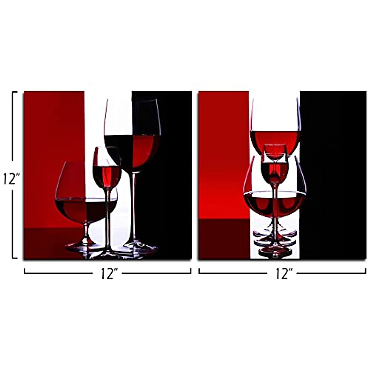 Gardenia Art - Wine Canvas Paintings Wall Art Pictures Abstract Wine Glass in Red Black White for Kitchen Bedroom Living Room Decoration, 12x12 inch per Piece, 2 Pieces per Set