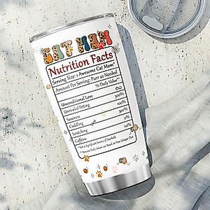 JENOIS Cat Mom Nutrition Facts, Tumbler 20 Oz With Lid And Straw, Tumblers For Funny Mama Cups Best Day Coffee Mother Ever Women Mothers Handle Insulated, Mom Gifts