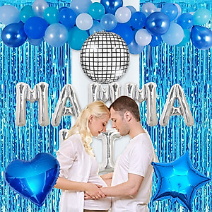 HOMEZZO Dancing Queen Party Backdrop Decoration - Mamma Mia Disco Theme Party, Light Blue Sparkly Tinsel Foil Curtain Photo Booth for Birthday Baby Shower Bridal Bachelorette Wedding Graduation Party